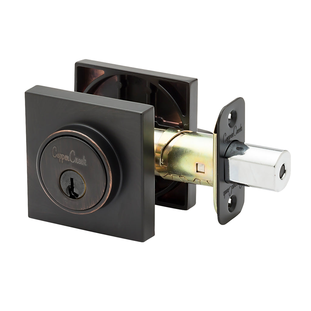 Square Single Cylinder Deadbolt in Tuscan Bronze DBS2410TB – Copper ...