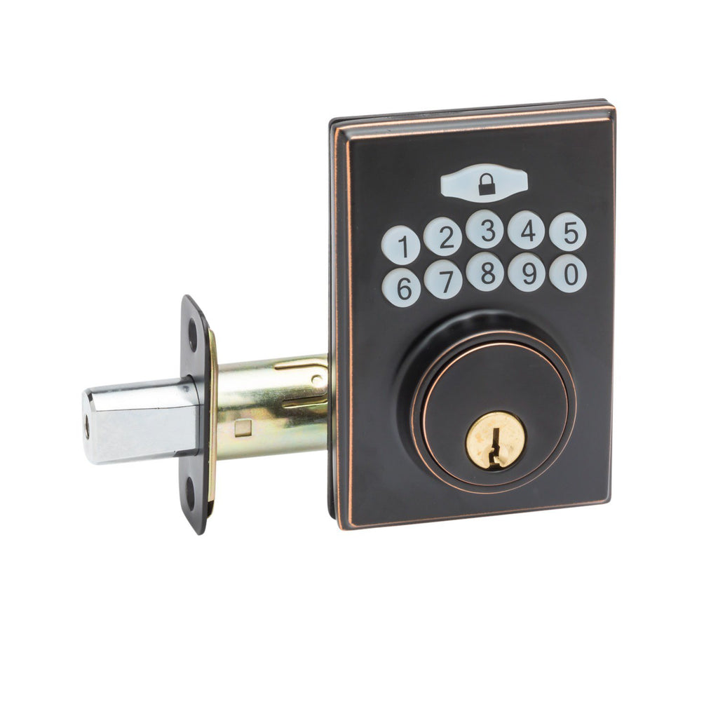 Fashion Electronic Push Button Deadbolt in Tuscan Bronze DBF3410TB ...